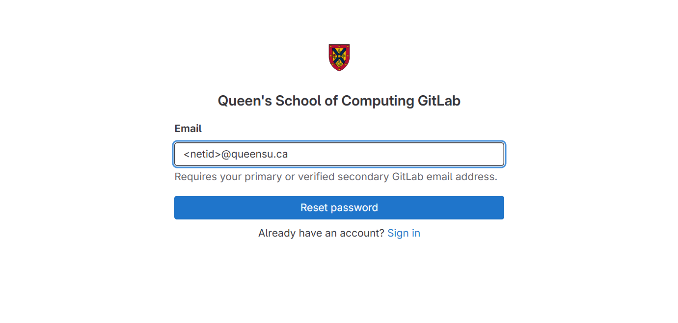 Resetting Your GitLab Password - Tech Help - Queen's School of Computing